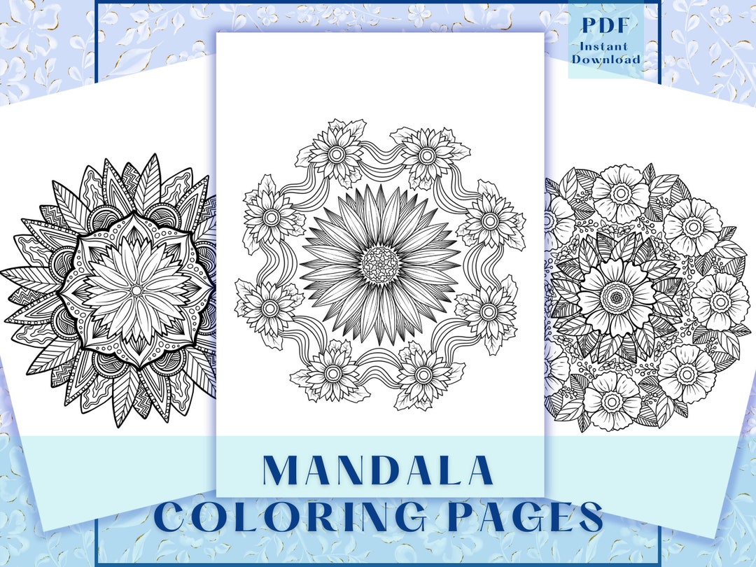 Floral Mandala Coloring Pages: Stress Relief Art (PDF Printables) - Etsy