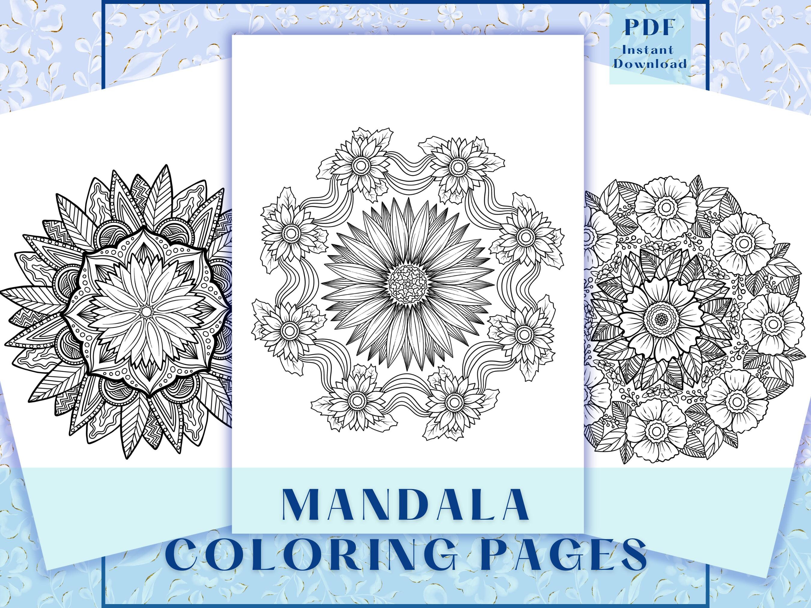 Floral Mandala Coloring Pages: Stress Relief Art (PDF Printables) - Etsy