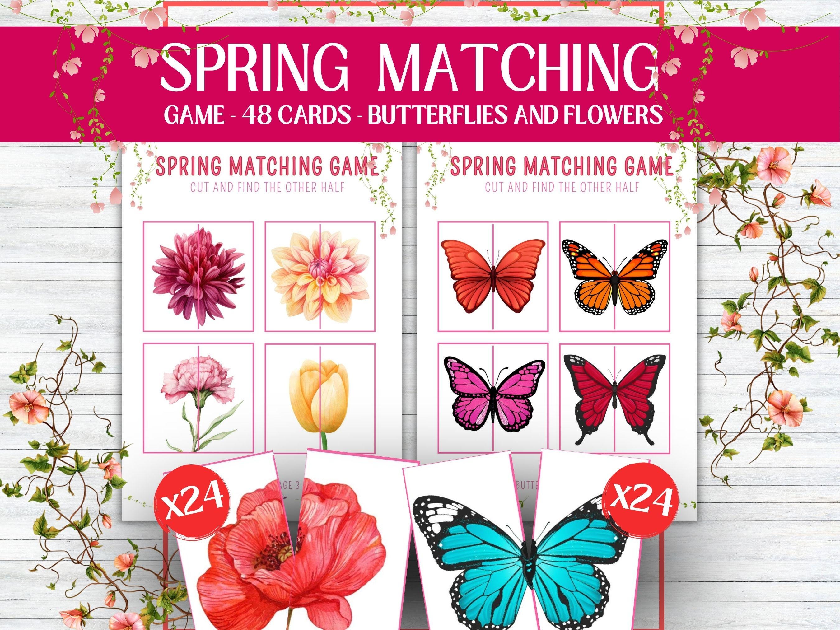 Spring Matching Game Printable | Flower & Butterfly Matching Cards ...