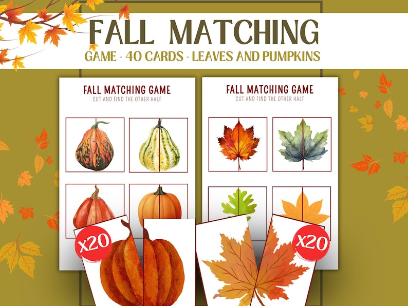 Fall Matching Game – Pumpkin & Leaf Cards (PDF Pattern) - Etsy