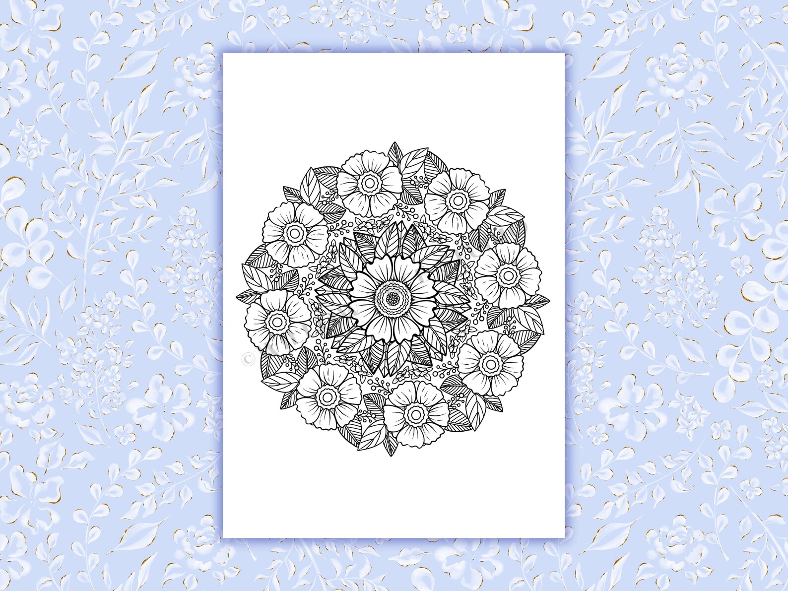 Floral Collection Mandala Coloring Pages - 5 Printables A4 Size - Wall ...
