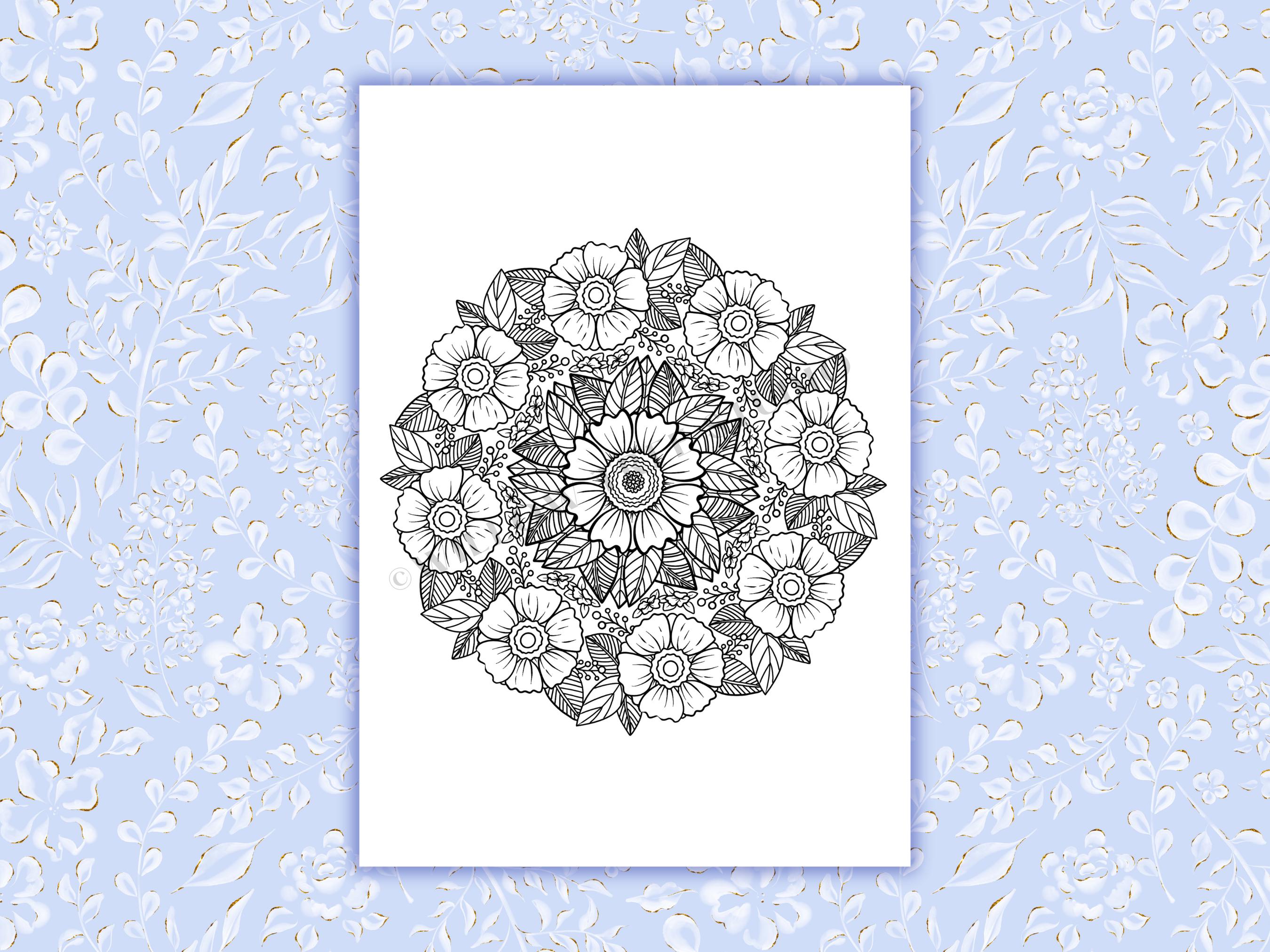 Floral Mandala Coloring Pages: Stress Relief Art (PDF Printables) - Etsy