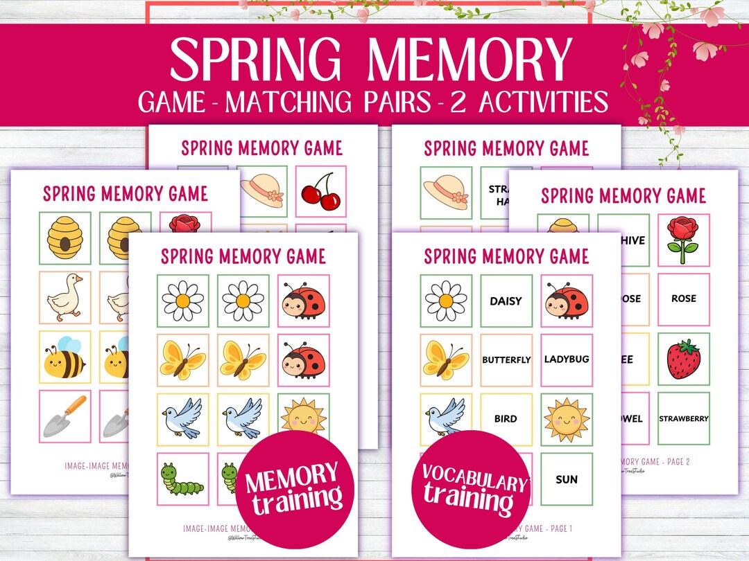 Spring Memory Game Printable, Matching Cards - Prek, Kindergarten & 1st ...