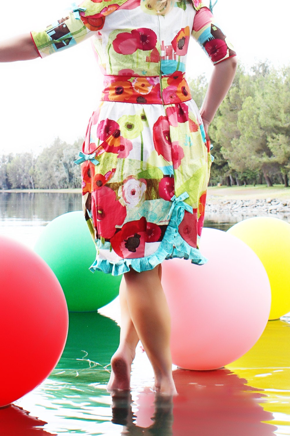 Vintage Style Colorful Floral Dress With Pockets and Bows - Etsy