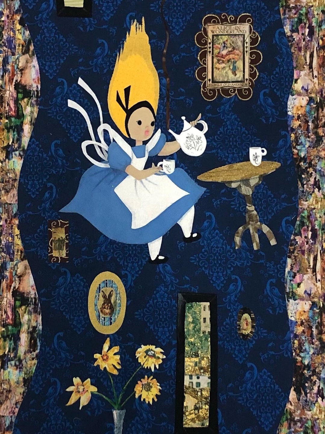 Down the Rabbit Hole Art Quilt, Alice in Wonderland, Wall Hanging Quilt ...