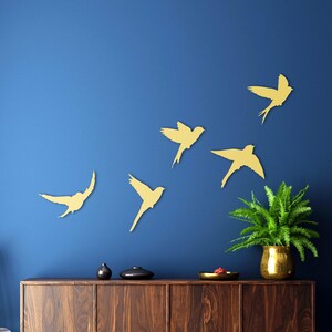 Wooden Flying Birds Wall Art Set, Flock of 5 Birds, Minimalist Bird ...