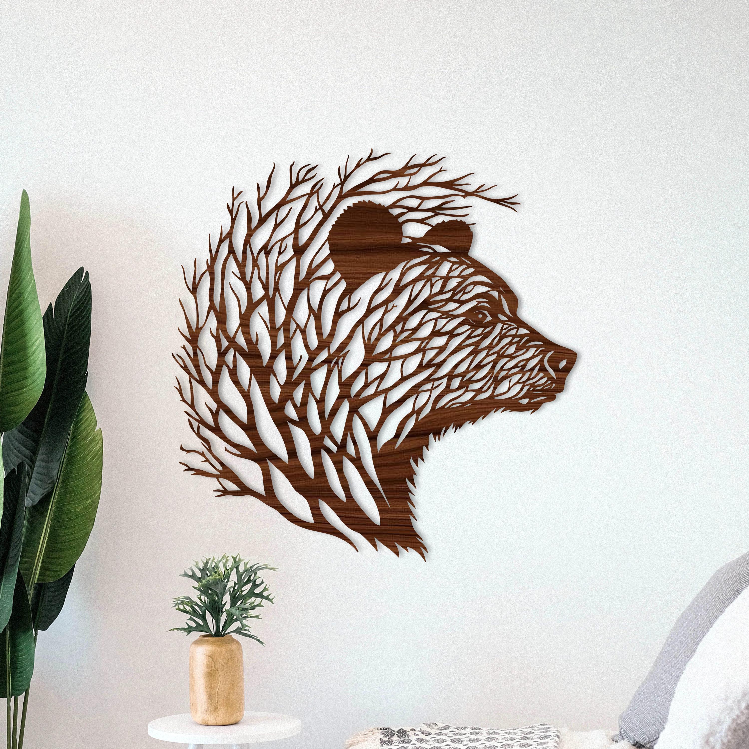 Wood Bear Wall Art, Rustic Animal Wall Sculpture, Modern Lodge Decor ...