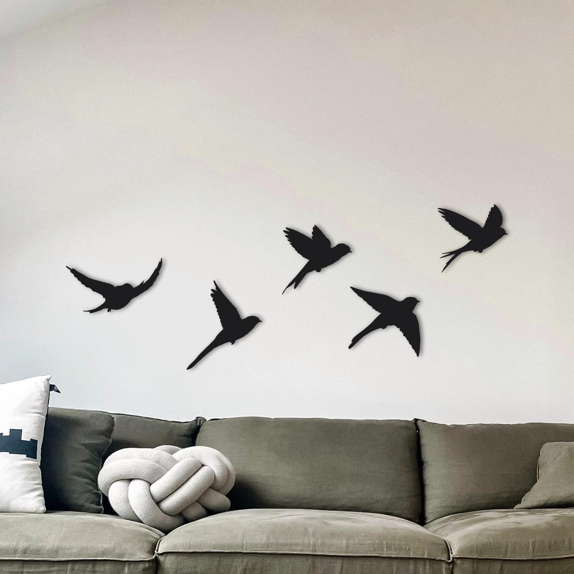 Wooden Flying Birds Wall Art Set, Flock of 5 Birds, Minimalist Bird ...