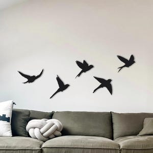Wooden Flying Birds Wall Art Set, Flock of 5 Birds, Minimalist Bird ...