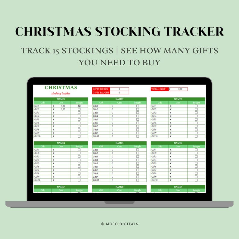 Christmas Gift Tracker Google Sheets Stocking Gift Planner Spreadsheet ...