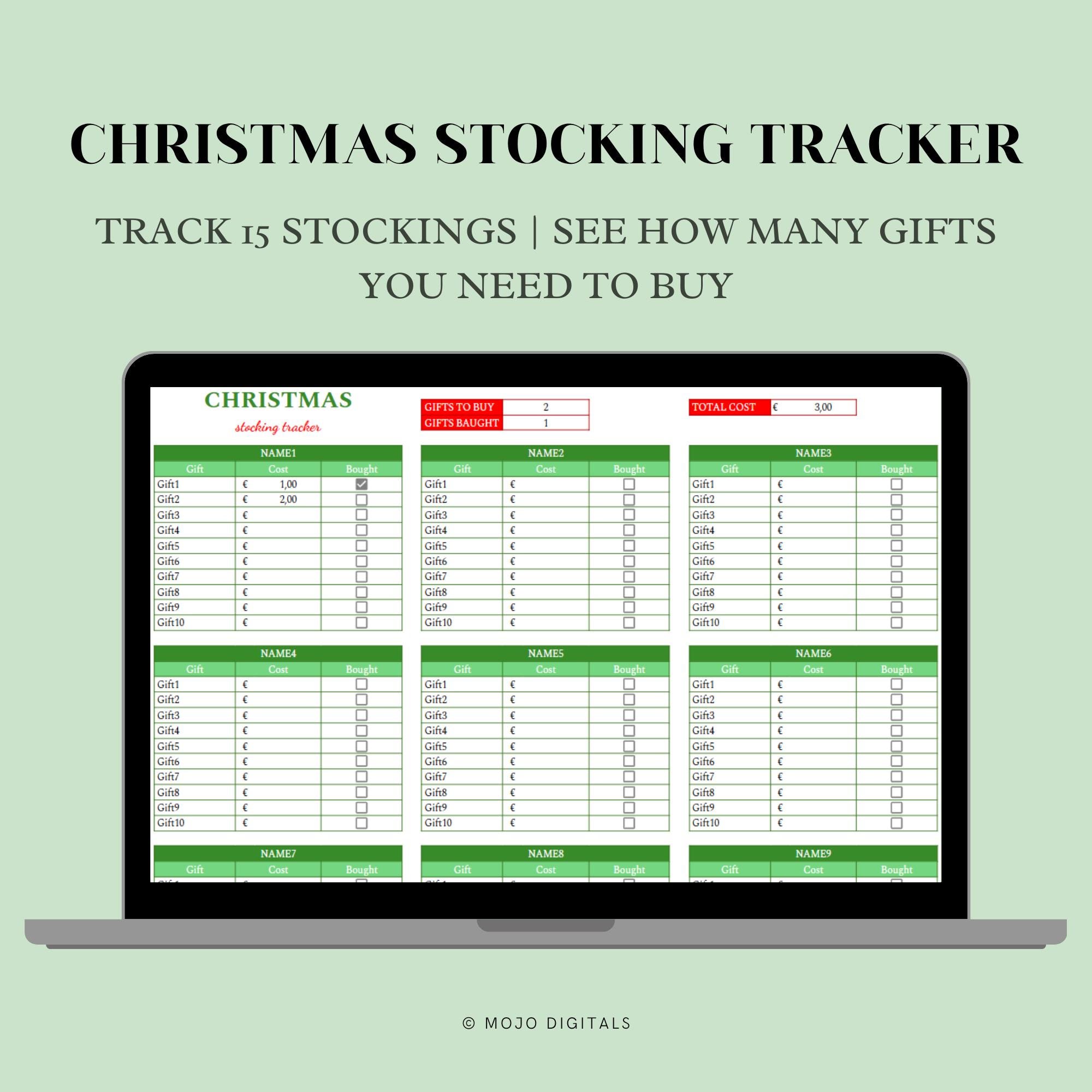 Christmas Gift Tracker Google Sheets Stocking Gift Planner Spreadsheet ...