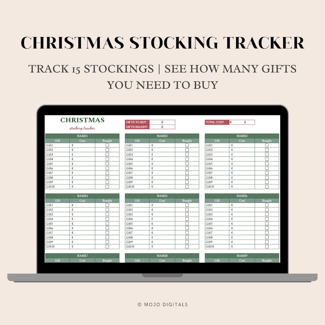 Christmas Gift Tracker Google Sheets Stocking Gift Planner Spreadsheet ...