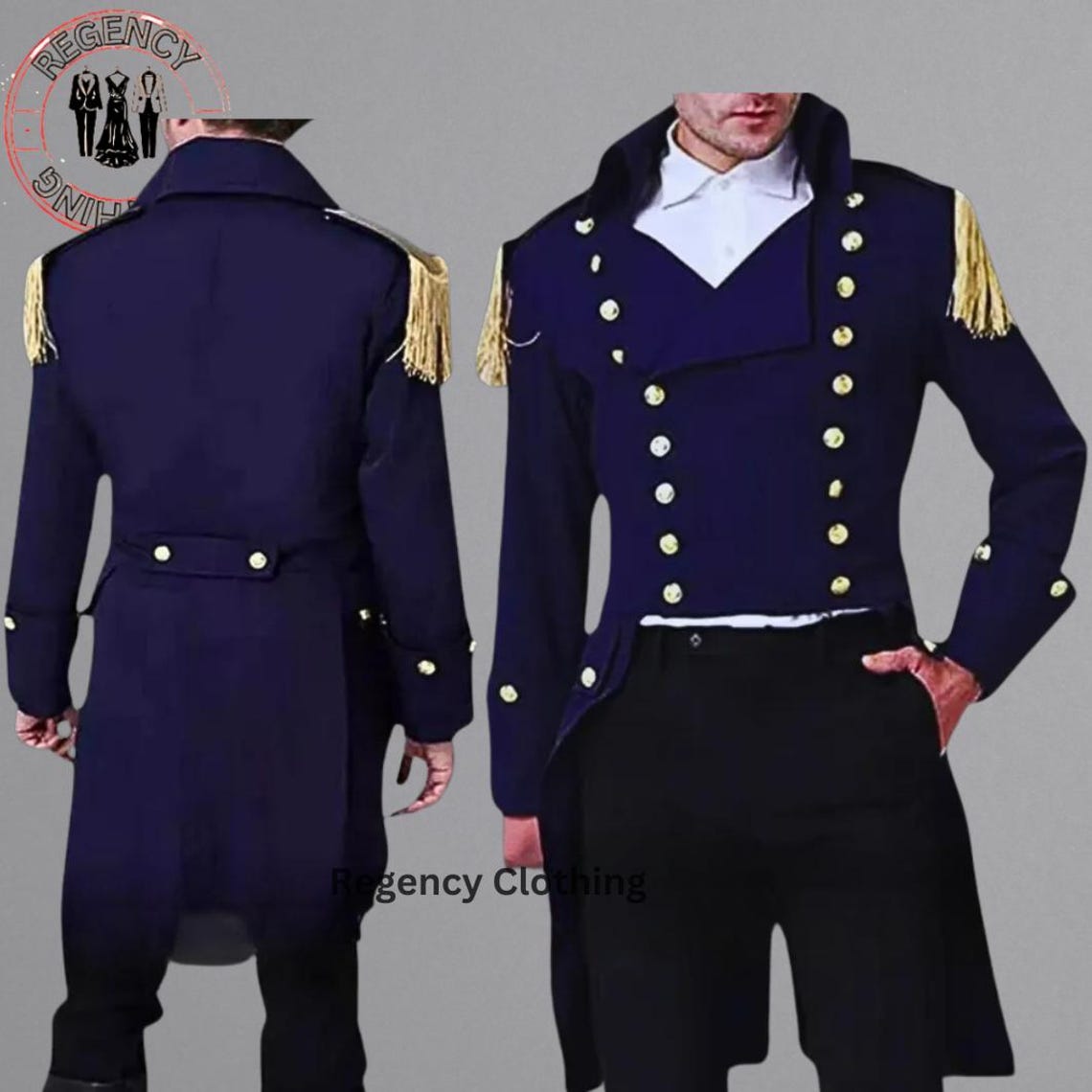 Brand New Navy Blue Double Breasted Men's British Military Wool Coat ...
