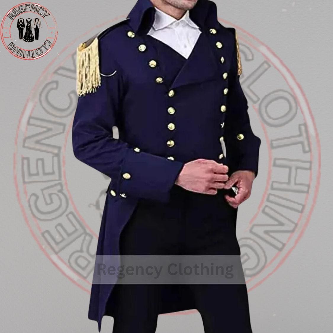 Men's Navy Blue British Army Coat - Double-breasted Wool Colonial ...
