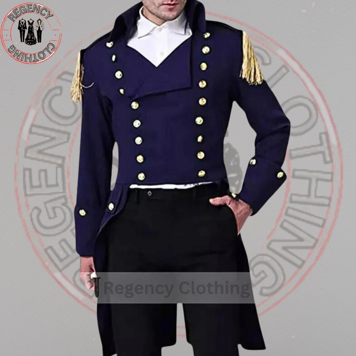 Men's Navy Blue British Army Coat - Double-breasted Wool Colonial ...