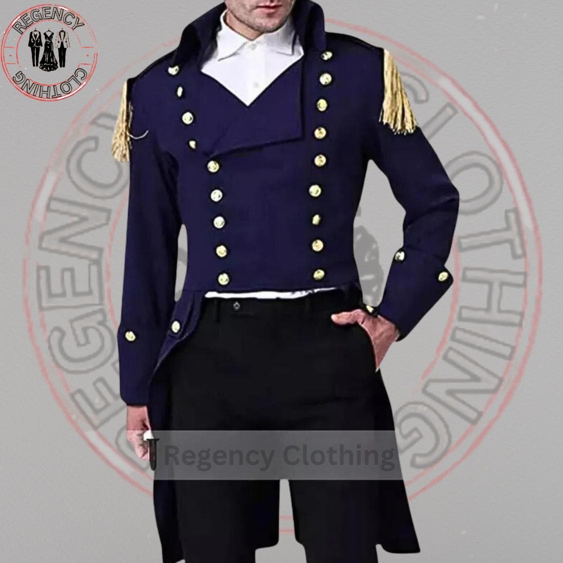 Men's Navy Blue British Army Coat - Double-breasted Wool Colonial ...