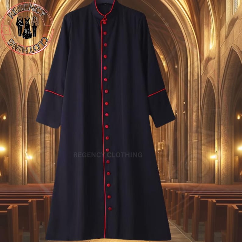 Black Wool Cassock With Red Trim & Buttons – Roman Catholic Clergy Robe ...