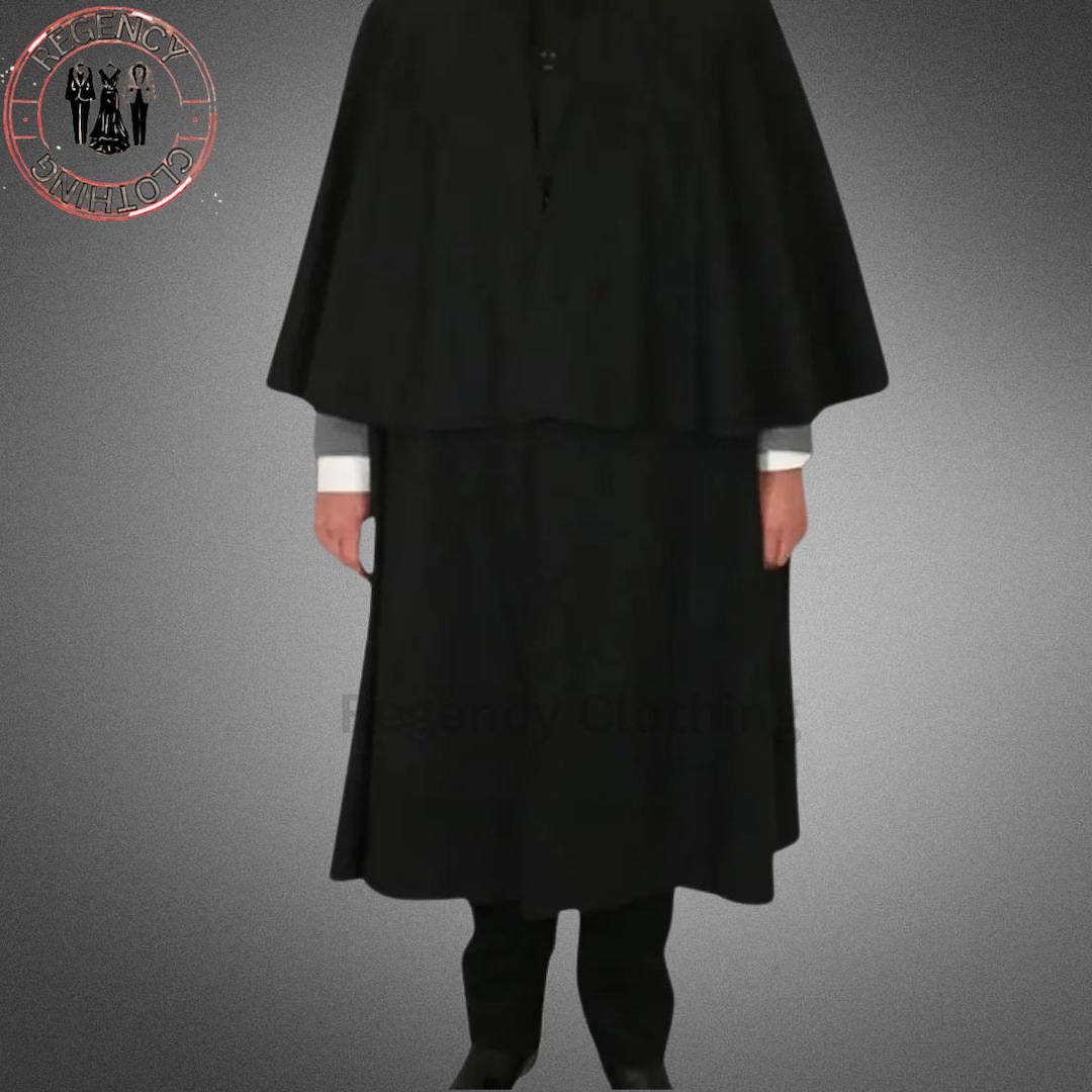 Men's Black Wool Inverness Cape Coat – Classic Callahan Frock Duster ...