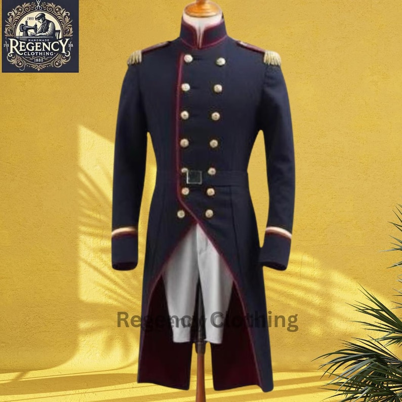 New Men's Navy Blue Victorian Military Tailcoat Jacket – Steampunk ...