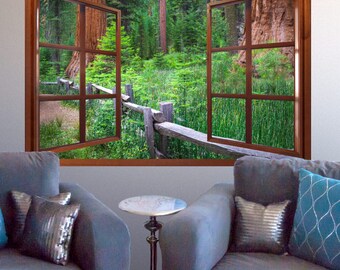 Wall mural window self adhesive forest window view-4 sizes | Etsy