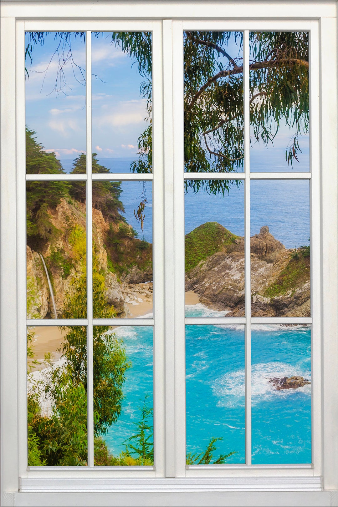 Wall Mural Window, Self Adhesive, Ocean Window View-vertical-mcway ...