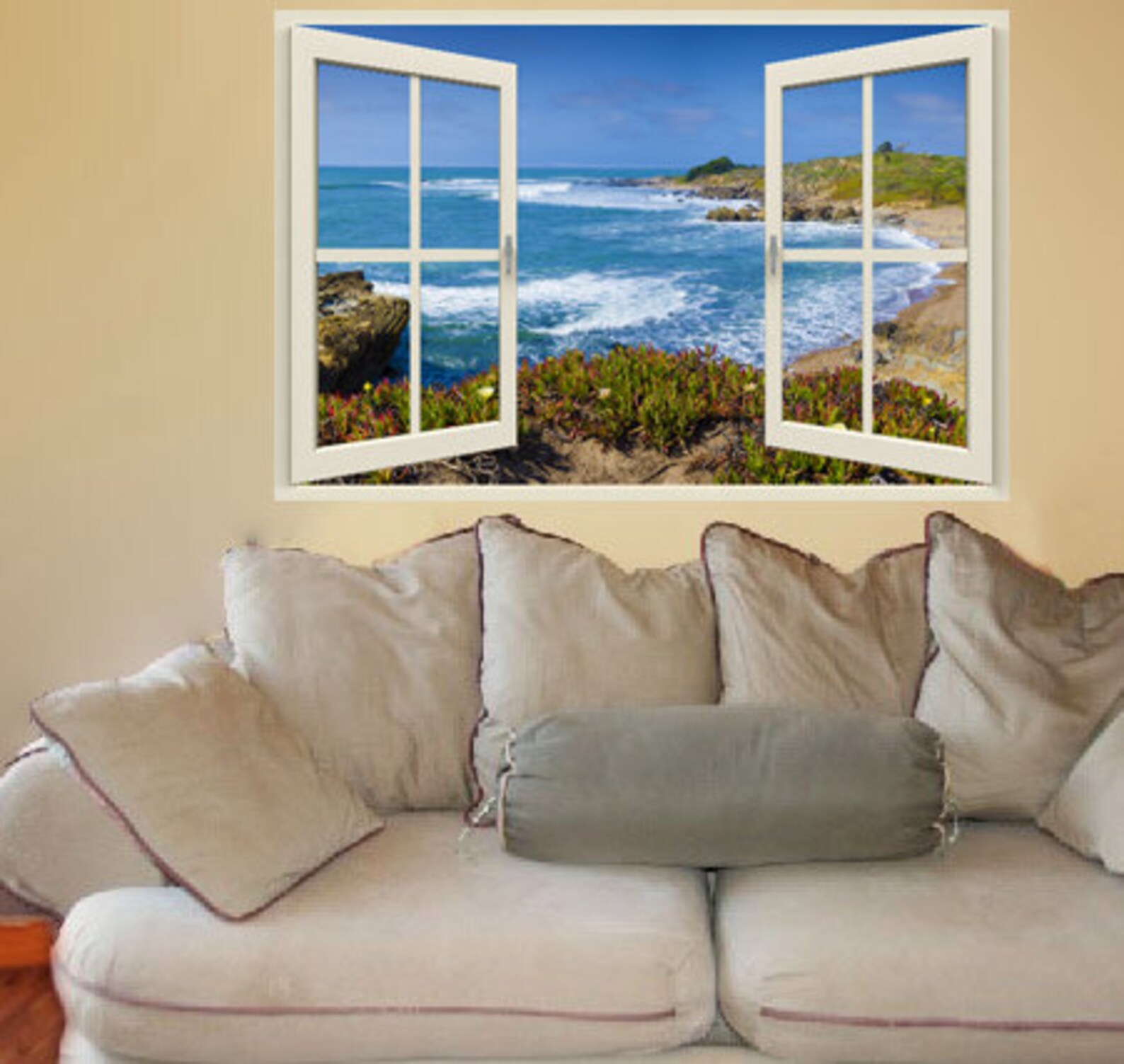 Wall Mural Window, Self Adhesive, California Open Window View-3 Sizes ...