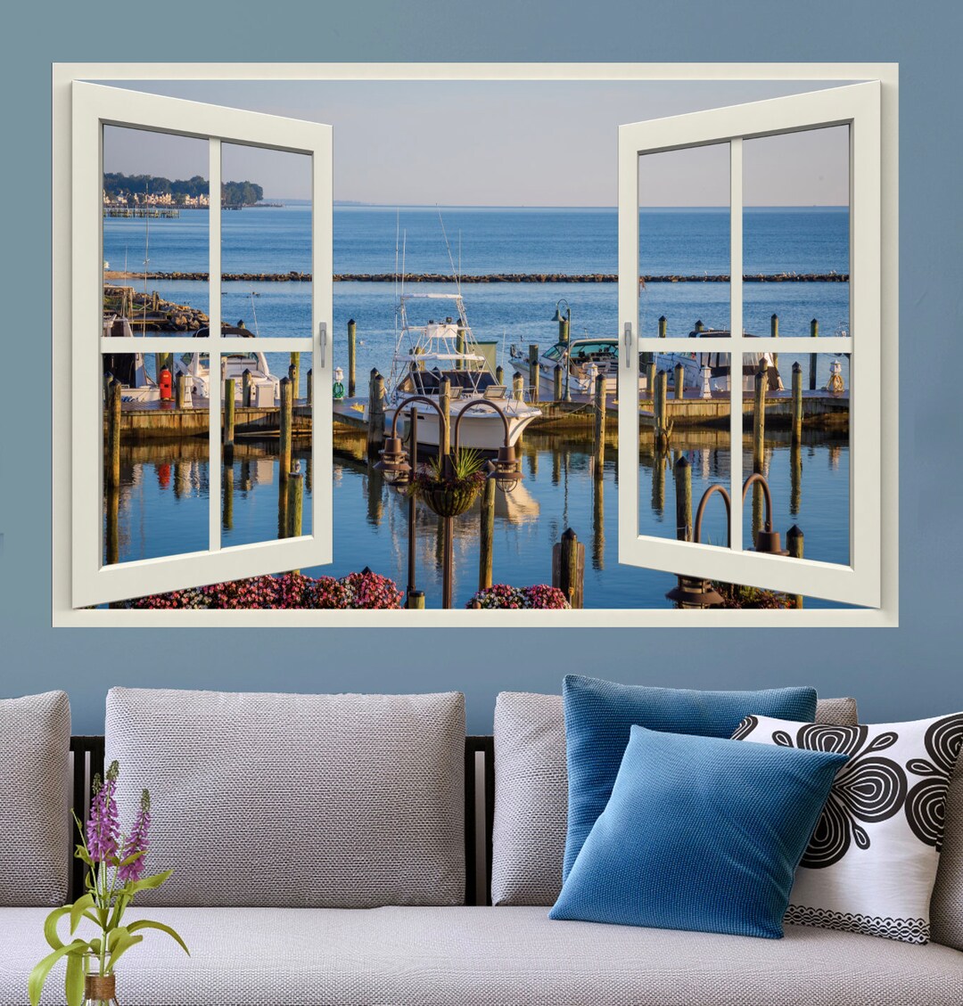 Fake Window Sticker, Mural of View With Window Frame, Decal of Window ...