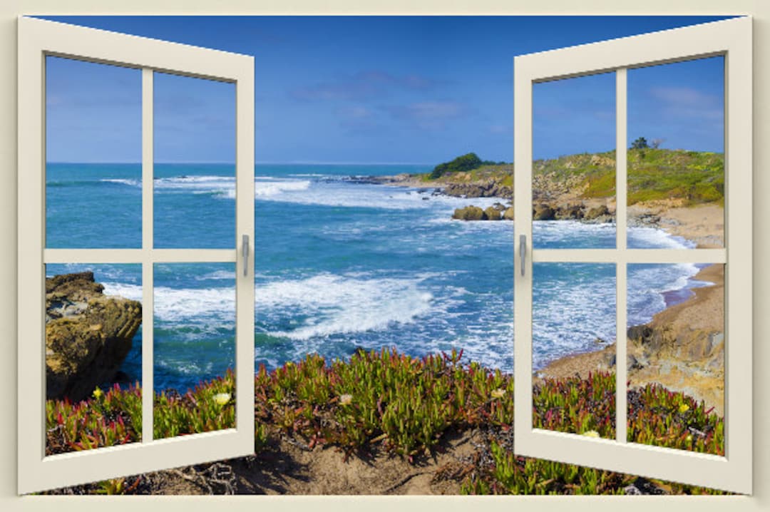 Wall Mural Window, Self Adhesive, California Open Window View-3 Sizes ...