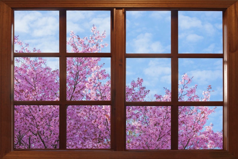 Wall Mural Window Self Adhesive Cherry Tree Window View | Etsy