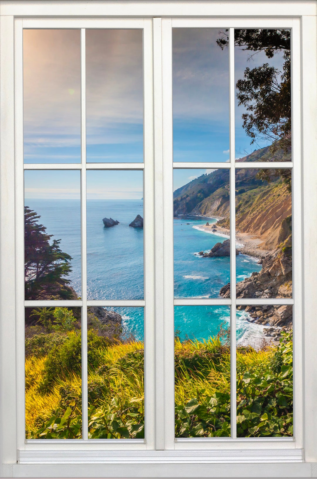 Wall Mural Window, Self Adhesive, Ocean Window View-vertical-california ...