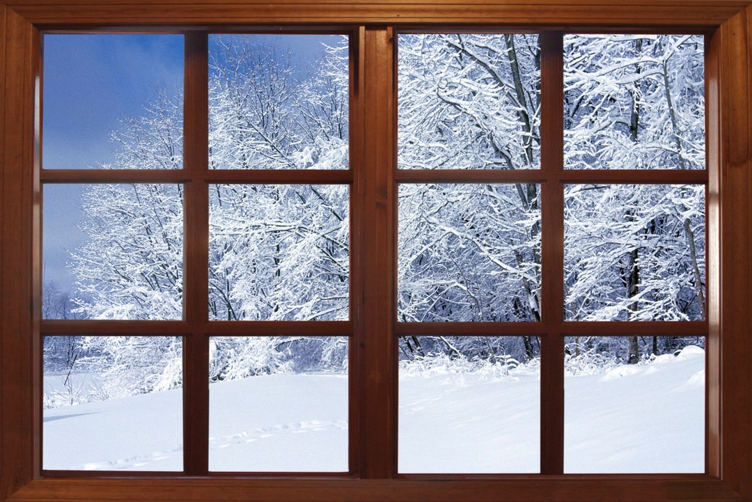 Wall Mural Window, Self Adhesive, Winter Window View-3 Sizes Available ...