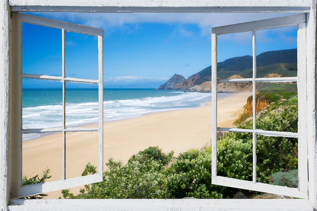 California-big Sur Beach-wall Mural Window, Self Adhesive Open Window View-4 Sizes Available ...