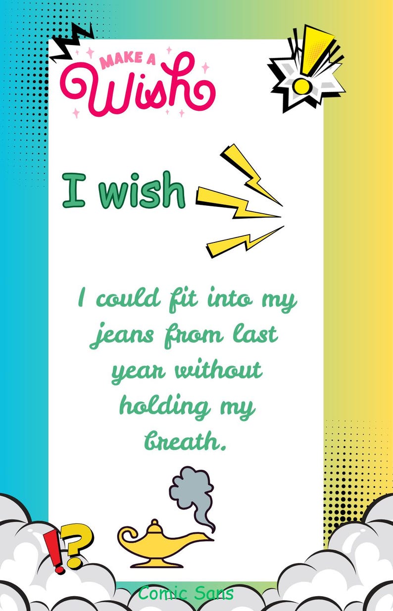 Funny Wishes Printable Cards – 52 Humorous Goals for 2025 – Instant ...