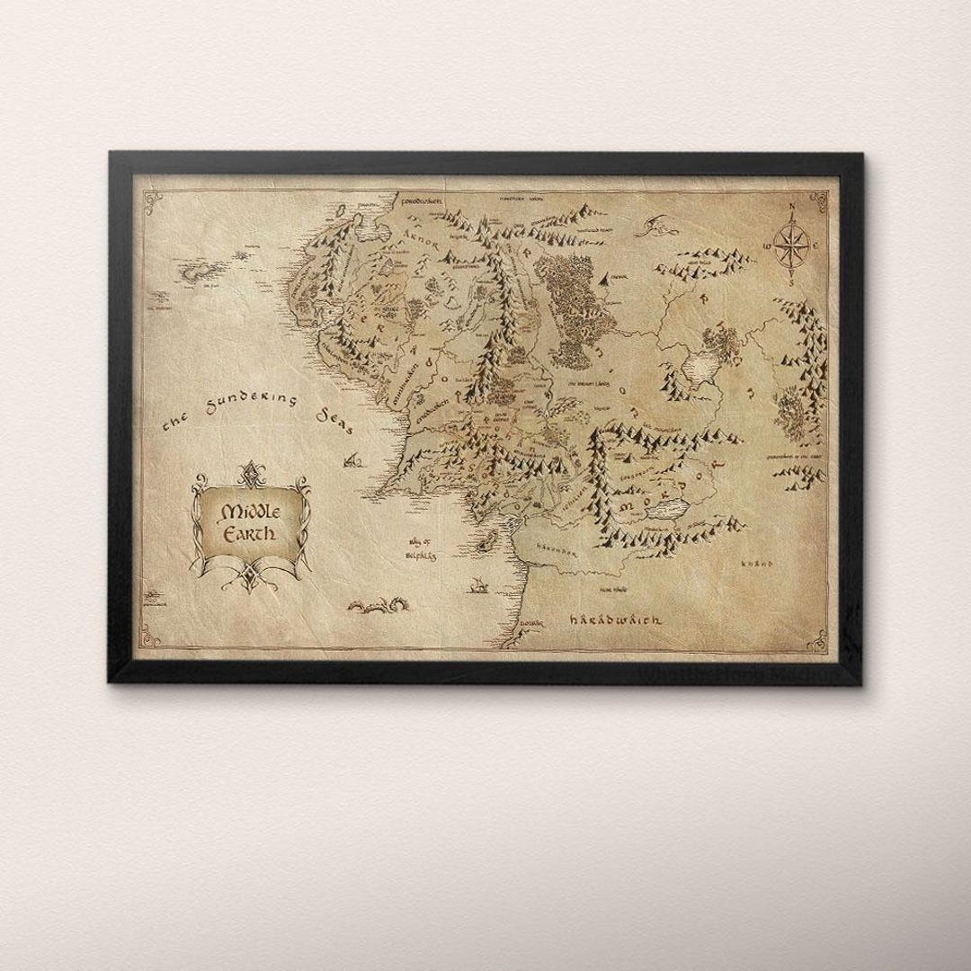 Map of Middle Earth Canvas Wall Art Hanger, Lord of the Ring Art ...