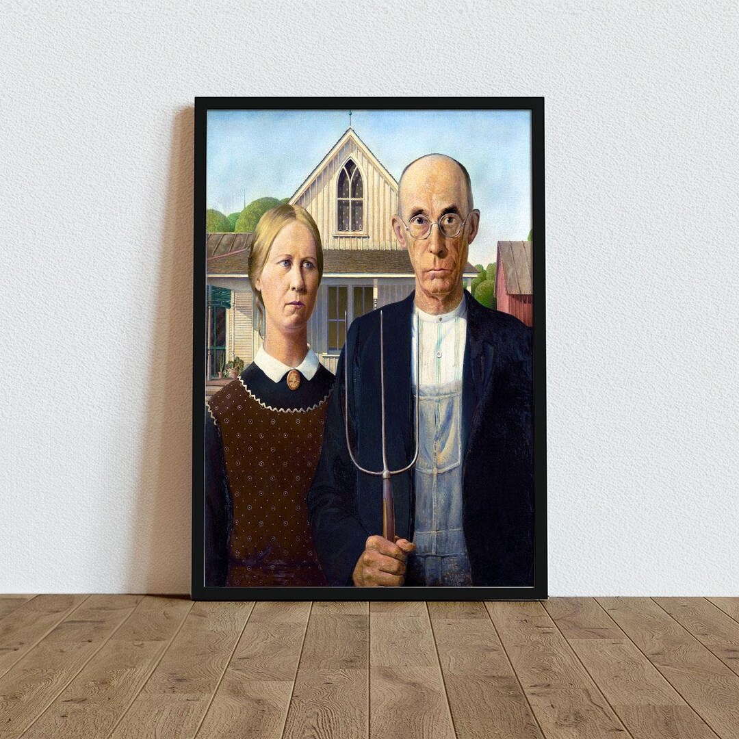 American Gothic Print, Grant Wood Painting, Farmhouse Wall Art, Vintage ...