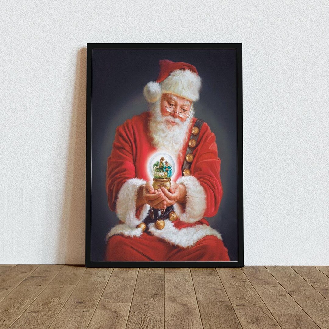 Santa Holding Snow Globe Backdrop, Santa Claus With Crystal Snowglobe ...