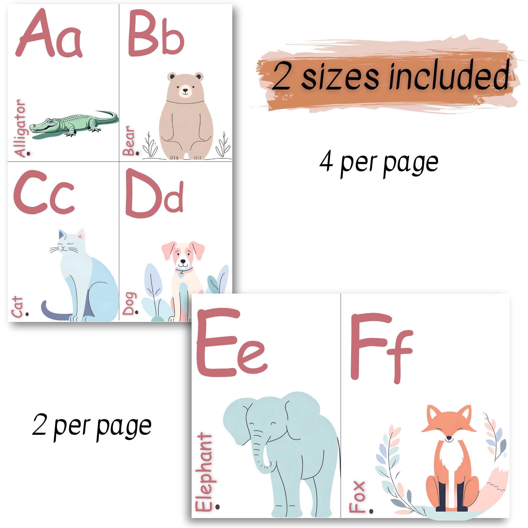 ABC Alphabet Animal Themed Flashcards, Abc Letters for Preschooler ...