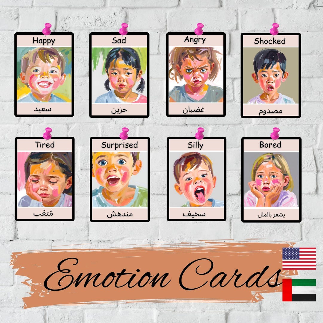 Bilingual Emotion Cards for Kids English Arabic Feeling Cards ...