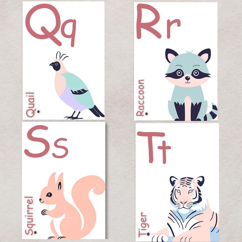 ABC Alphabet Animal Themed Flashcards, Abc Letters for Preschooler ...