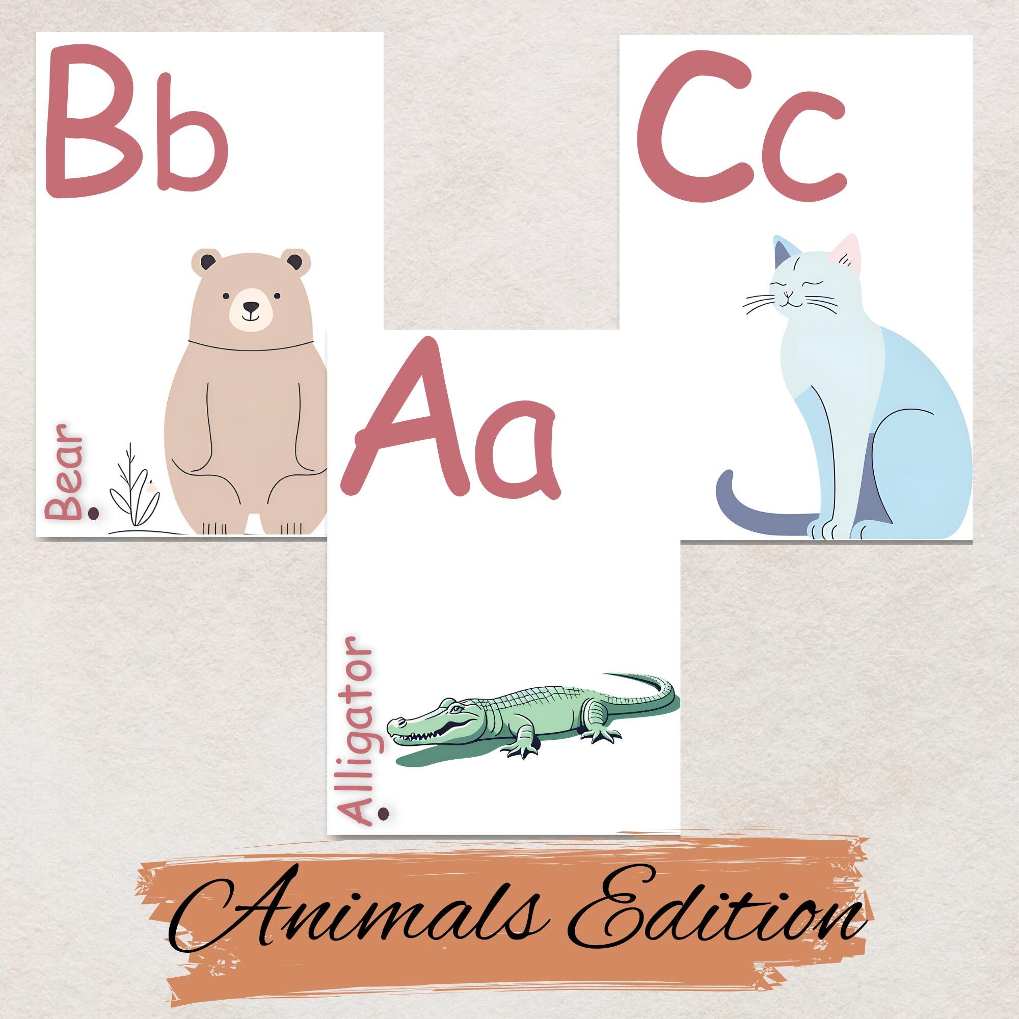 ABC Alphabet Animal Themed Flashcards, Abc Letters for Preschooler ...
