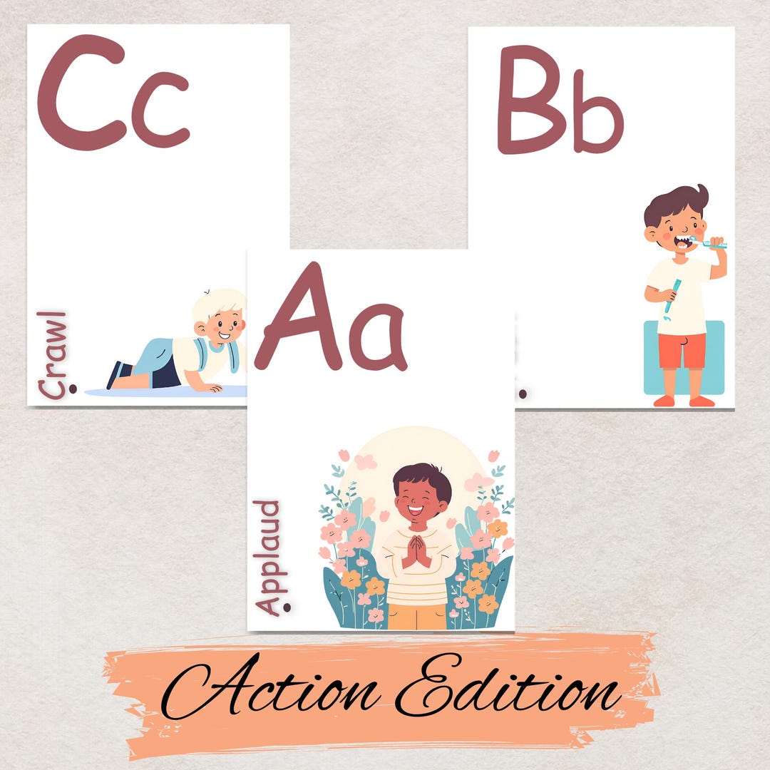 ABC Action Verbs Flashcards, Action Alphabet Cards for Preschool, Abc ...