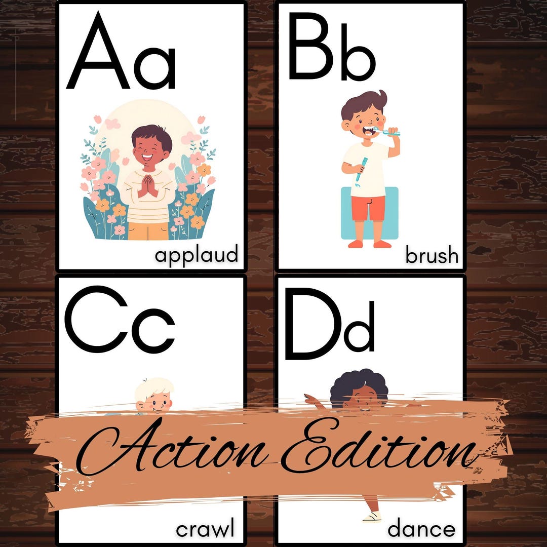 ABC Alphabet Action Verbs Flashcards for Preschool Toddler Abc Movement ...