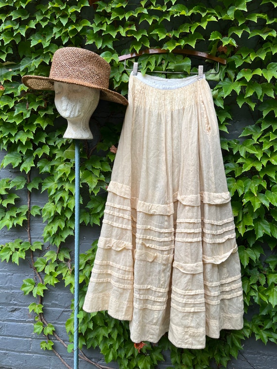 Victorian Era Cream Wool Long Full Skirt with Ruffled… - Gem