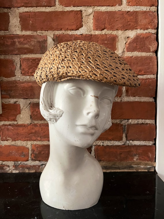 1950s Woven Rattan Golf/Newsboy Cap - Gem