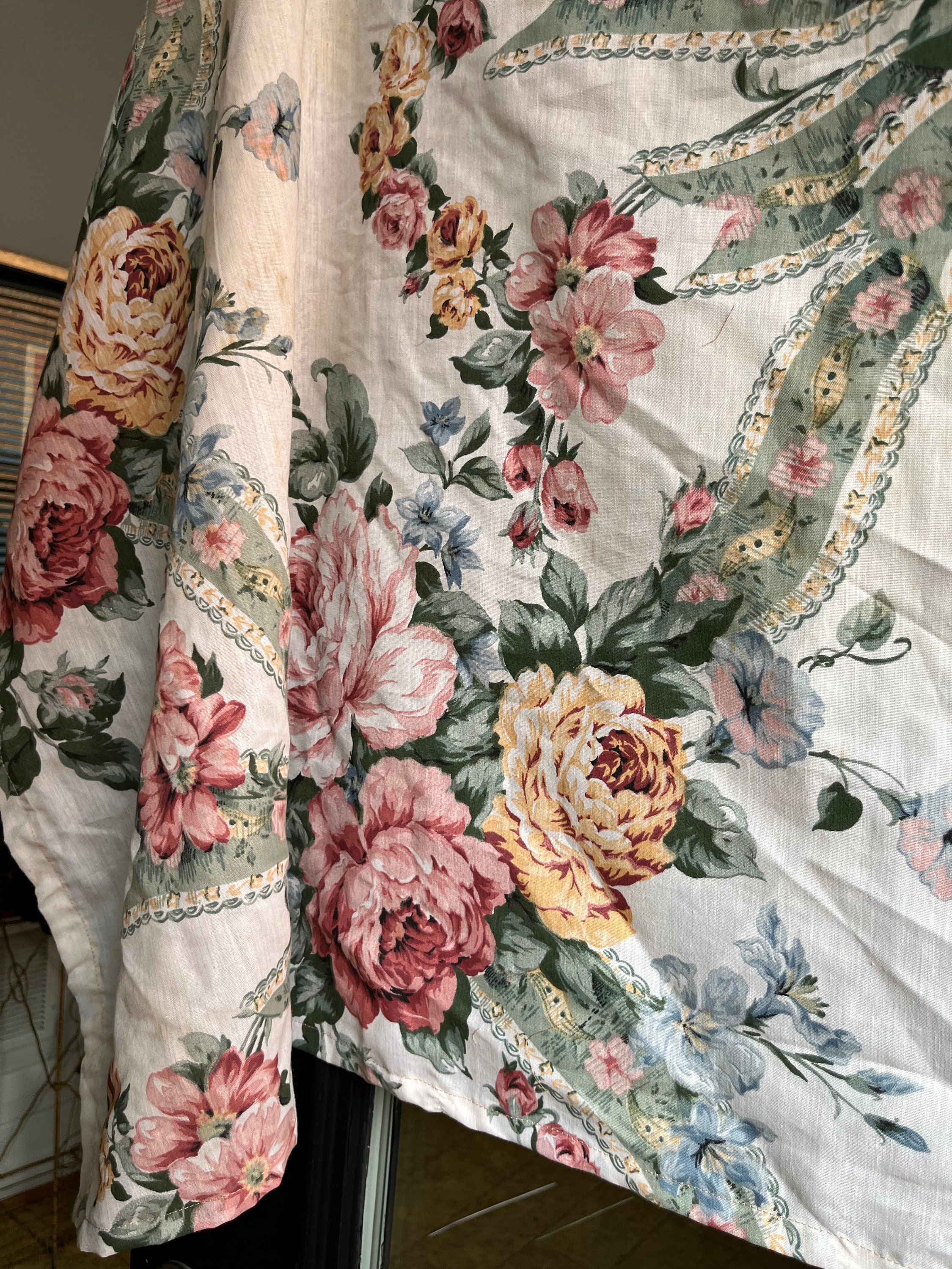 Vintage Cabbage Rose Fabric/english Garden - Etsy