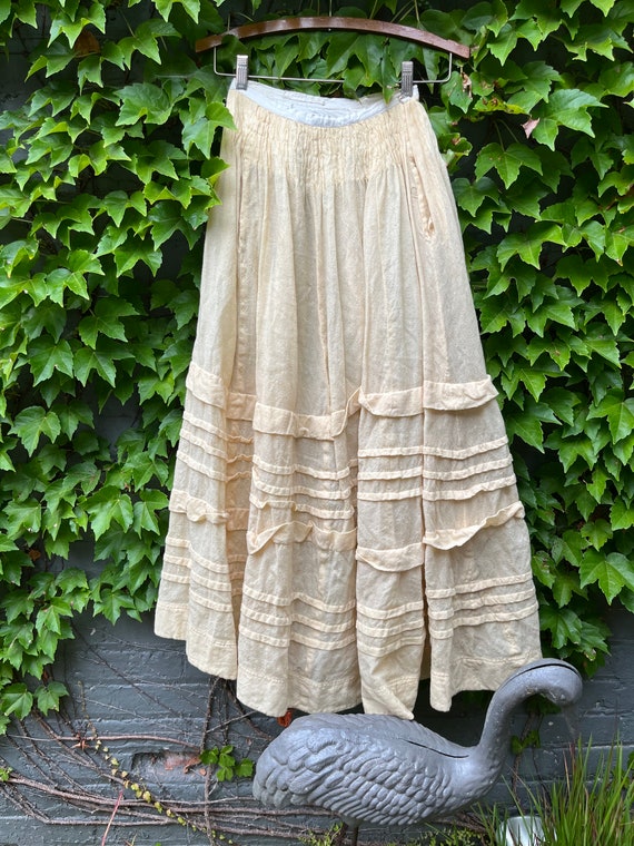 Victorian Era Cream Wool Long Full Skirt with Ruffled… - Gem