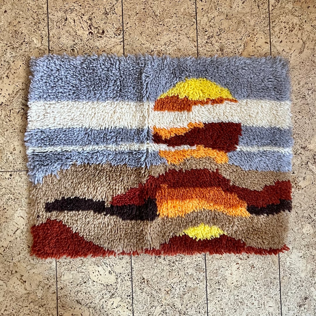 Mid Century Latch Hook Wool Wall Hanging/rug - Etsy