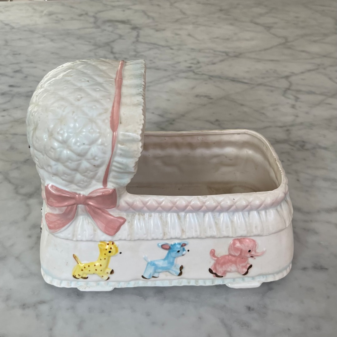 1950s Japanese Replo Ceramic Musical Bassinet Planter/nursery Storage ...