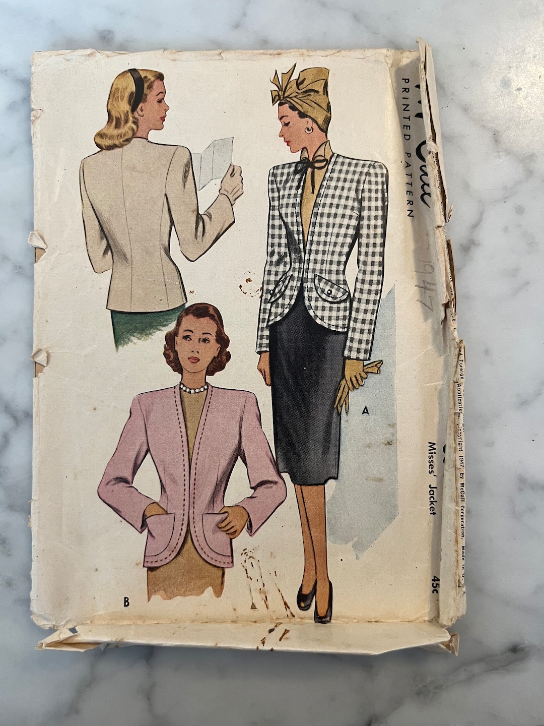 1947 Mccall Jacket Pattern/original/size 12/19 Pieces - Etsy