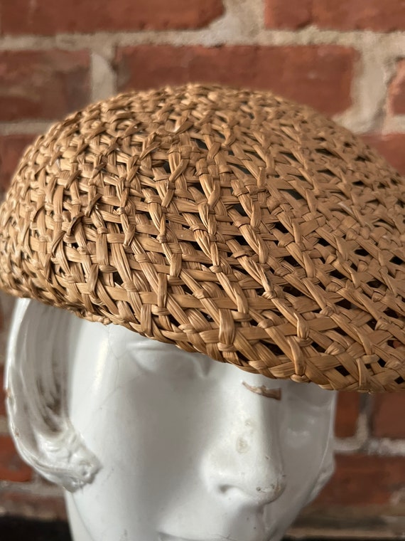 1950s Woven Rattan Golf/Newsboy Cap - Gem